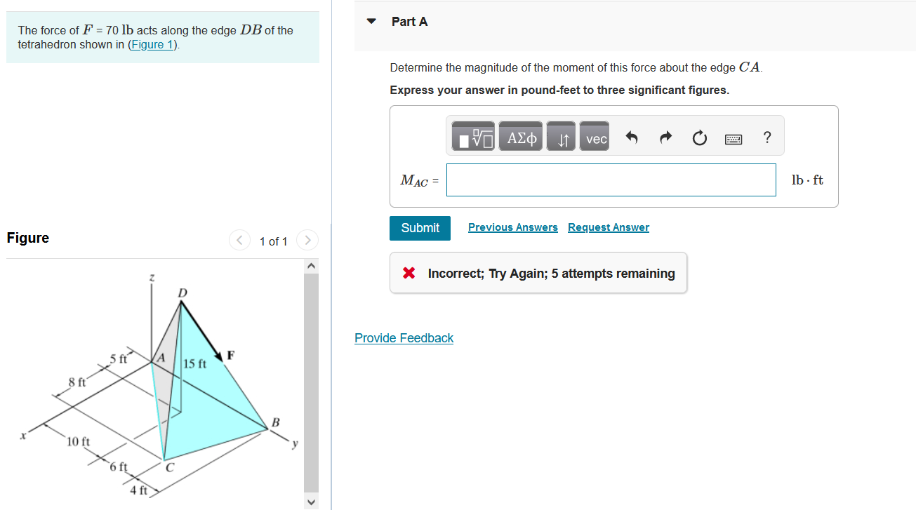 Solved The force of F=70 lb acts along the edge DB of the | Chegg.com