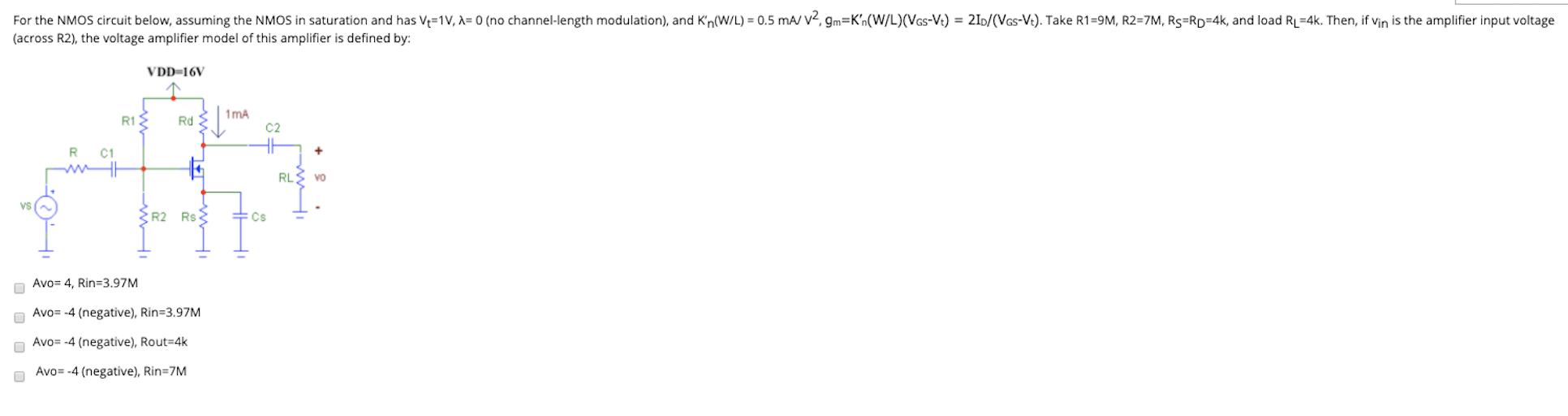 Solved For the NMOS circuit below, assuming the NMOS in | Chegg.com