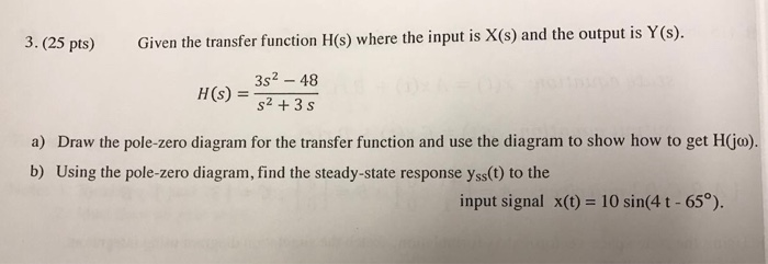 Solved Given the transfer function H(s) where the input is | Chegg.com