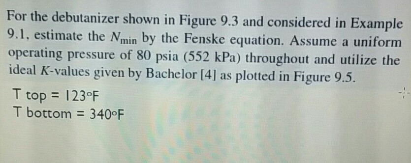 For the debutanizer shown in Figure 9.3 and | Chegg.com
