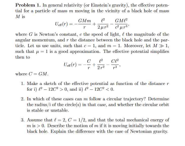 + r Problem 1. In general relativity (or Einstein's | Chegg.com
