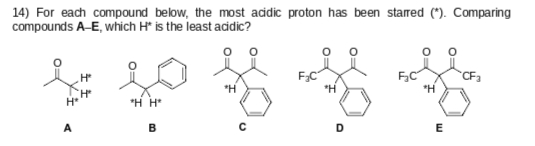Solved For each compound below, the most acidic proton has | Chegg.com