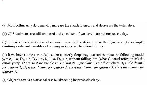 Solved (a) Multicollinearity do generally increase the | Chegg.com