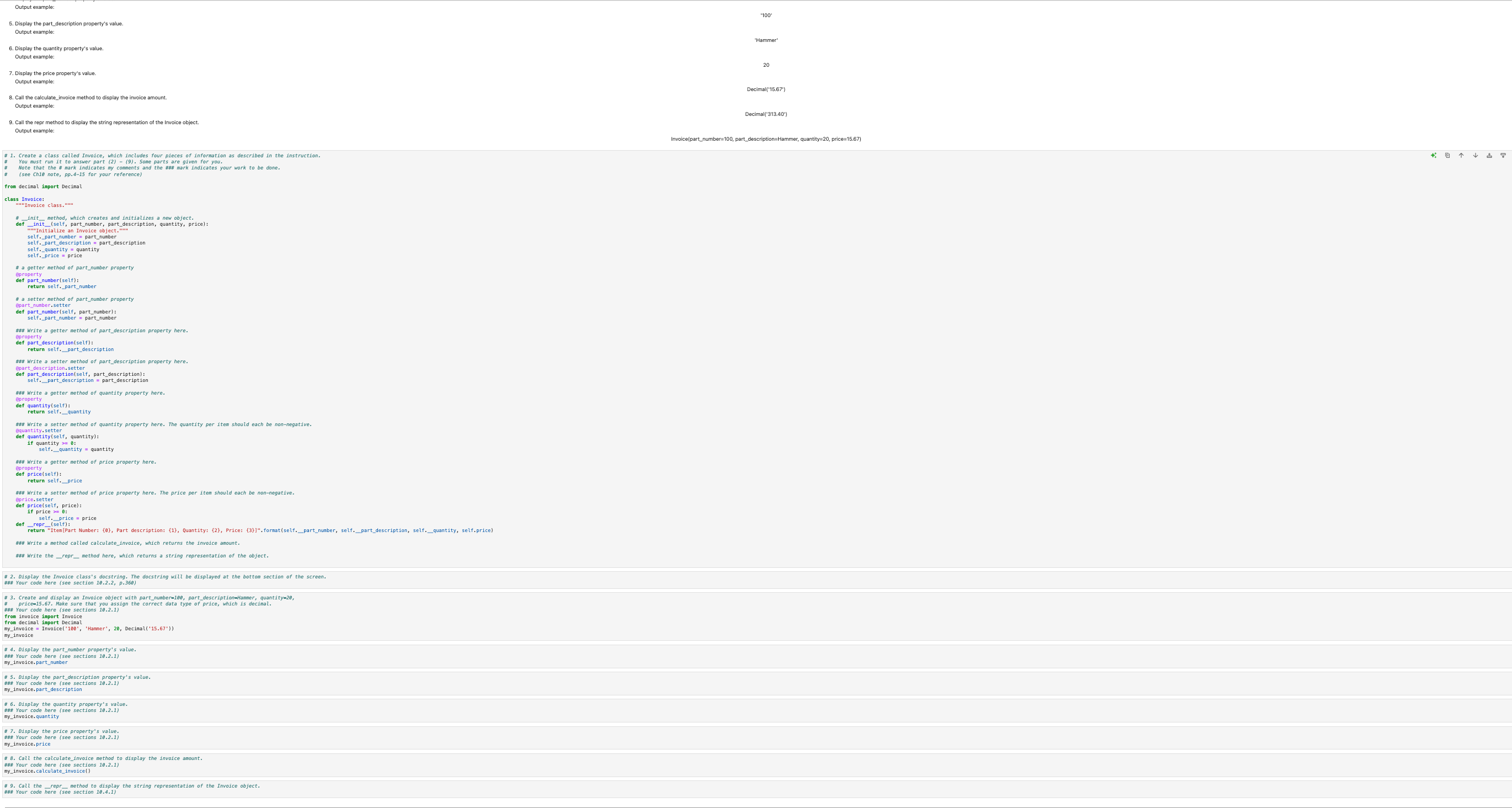 *1. Create a class called Invoice, which includes | Chegg.com