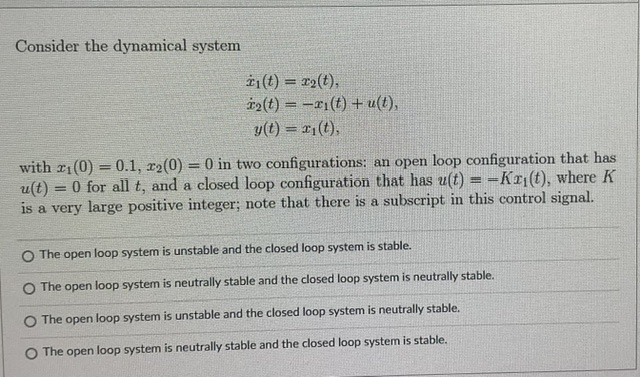 Solved Consider the dynamical system | Chegg.com
