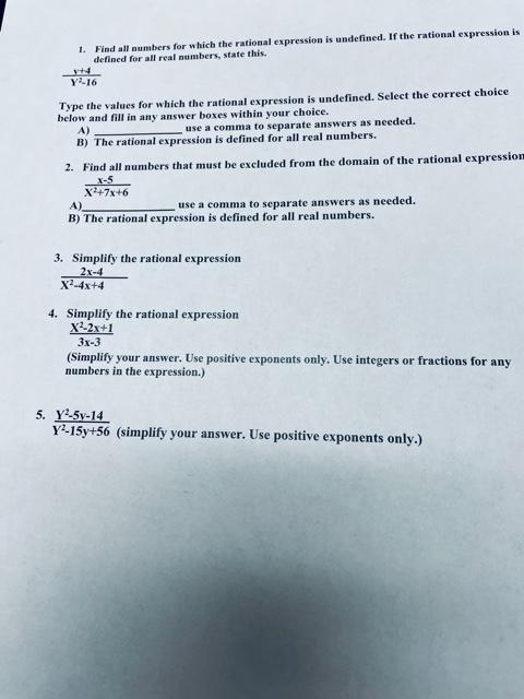 Solved 1. Find all numbers for which the rational expression | Chegg.com