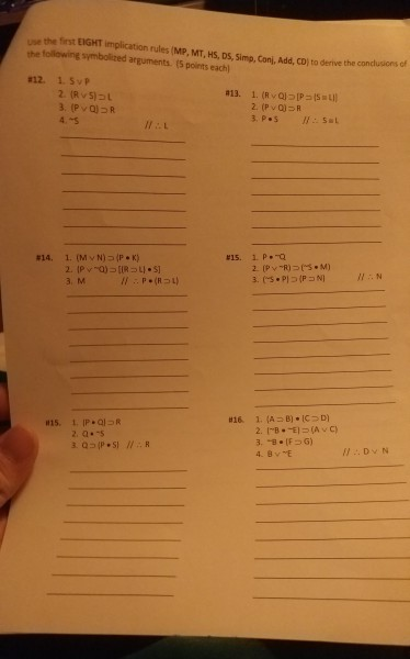 Solved please do numbers 14 15 and 16 of this symbolic logic | Chegg.com