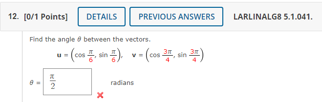 Solved Find the angle θ ﻿between the | Chegg.com