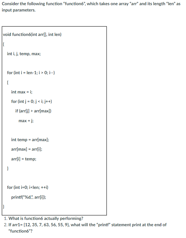 Solved Consider the following function "function6", which | Chegg.com