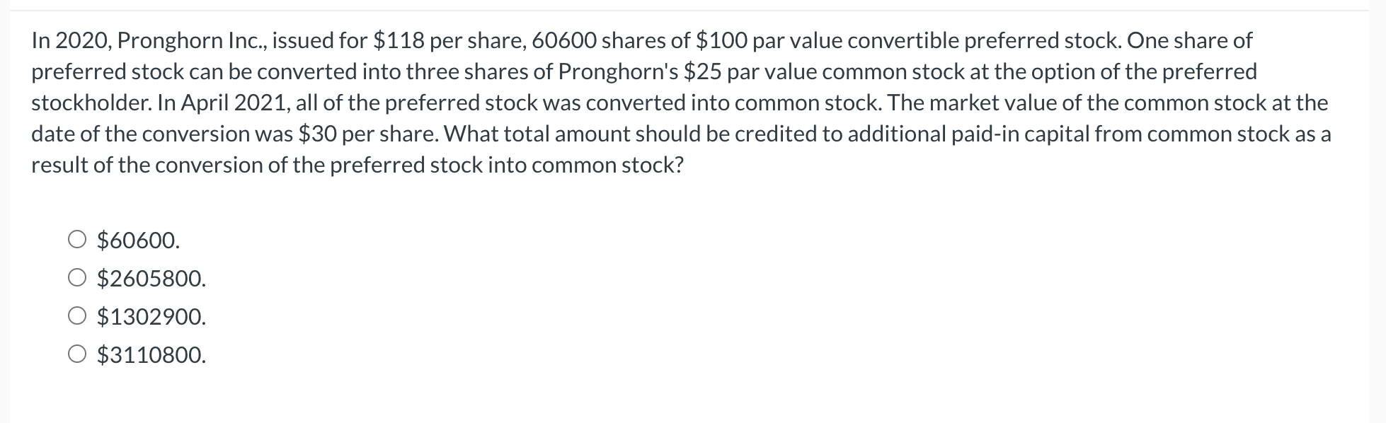 Solved In 2020 , Pronghorn Inc., issued for $118 per share, | Chegg.com