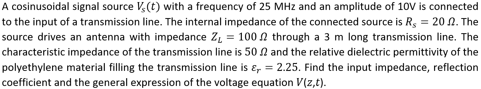 Solved A cosinusoidal signal source VS(t) with a frequency | Chegg.com