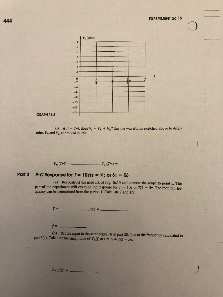 EXPERIMENT ac 16 VR (volts) 14 12 10 -2 -8 -10 -12 | Chegg.com