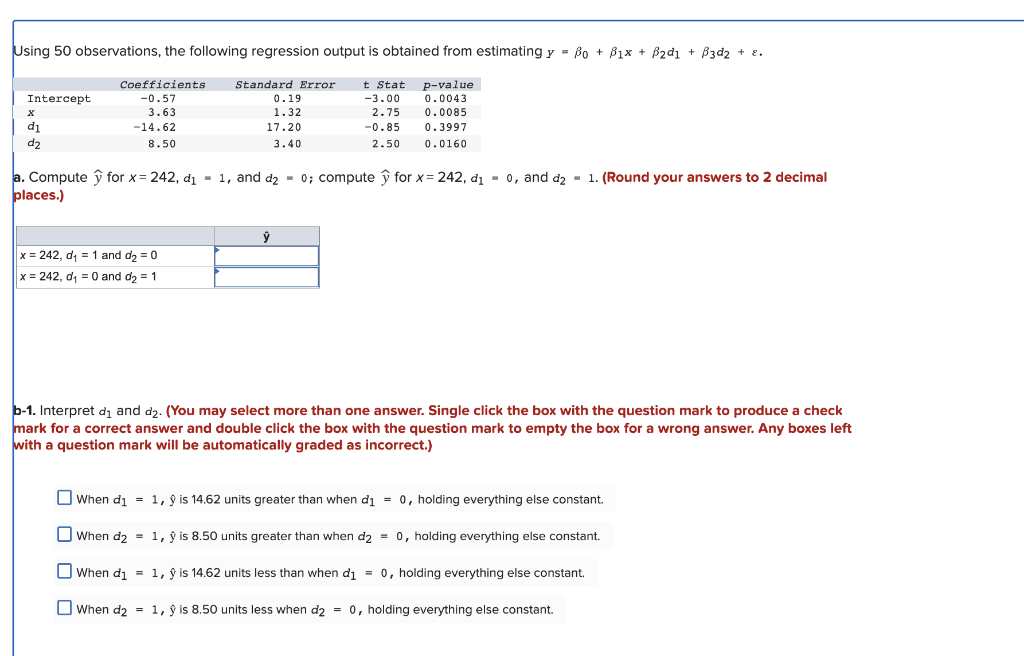 Solved Jsing 50 observations, the following regression | Chegg.com