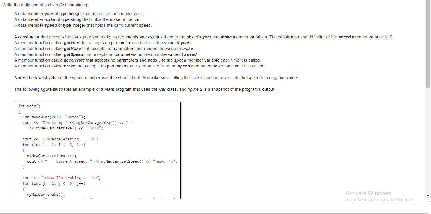 Solved Write the definition of a class Car containing: A | Chegg.com