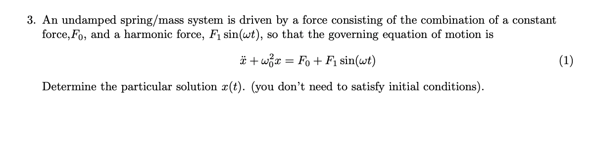 Solved 3. An undamped spring/mass system is driven by a | Chegg.com