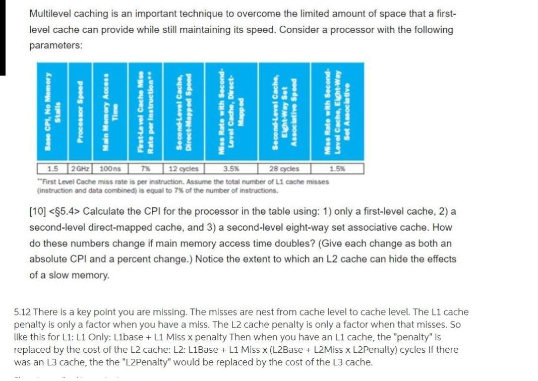 Solved Multilevel caching is an important technique to | Chegg.com