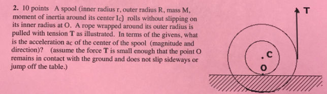 Solved 2. 10 points A spool (inner radius r, outer radius R, | Chegg.com