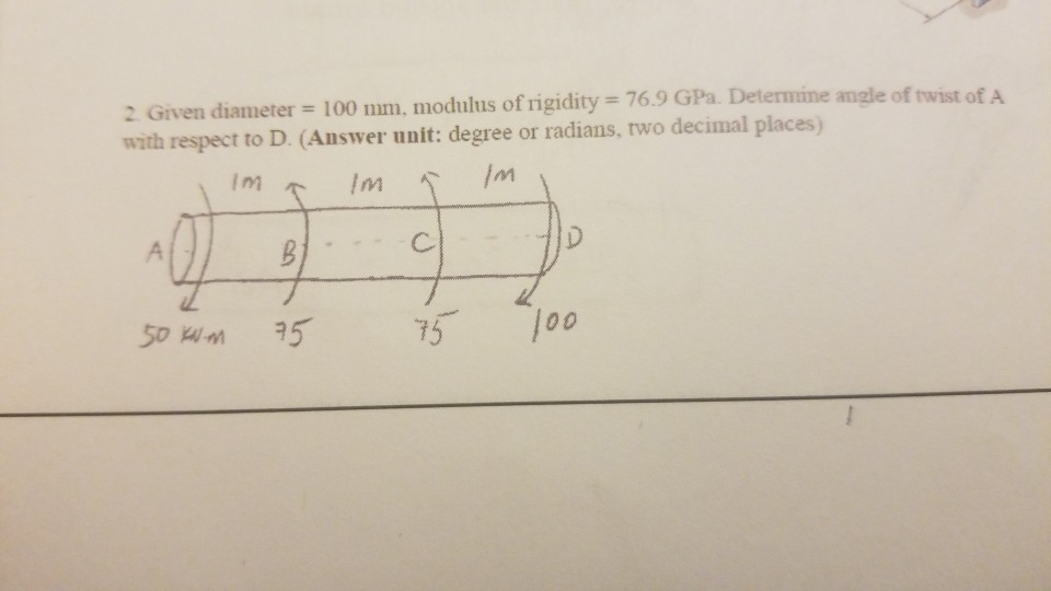 Solved 2. Given diameter = 100 mm, modulus of rigidity = | Chegg.com