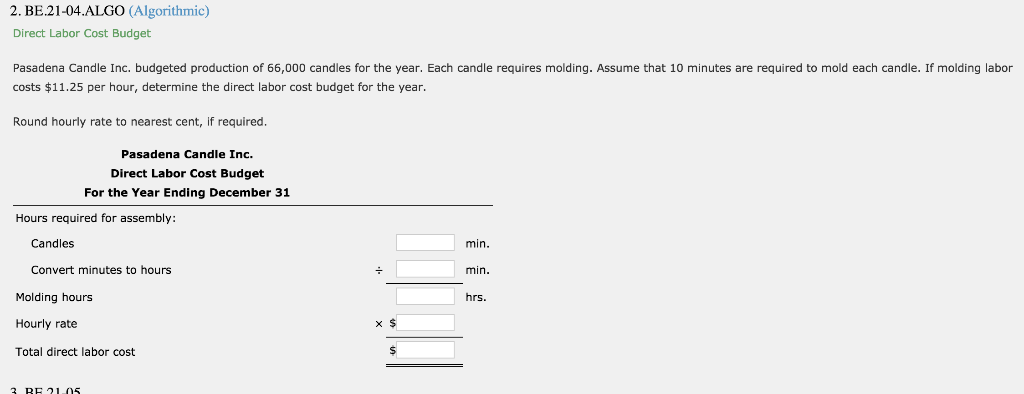 Solved 2. BE 21-04.ALGO (Algorithmic) Direct Labor Cost | Chegg.com