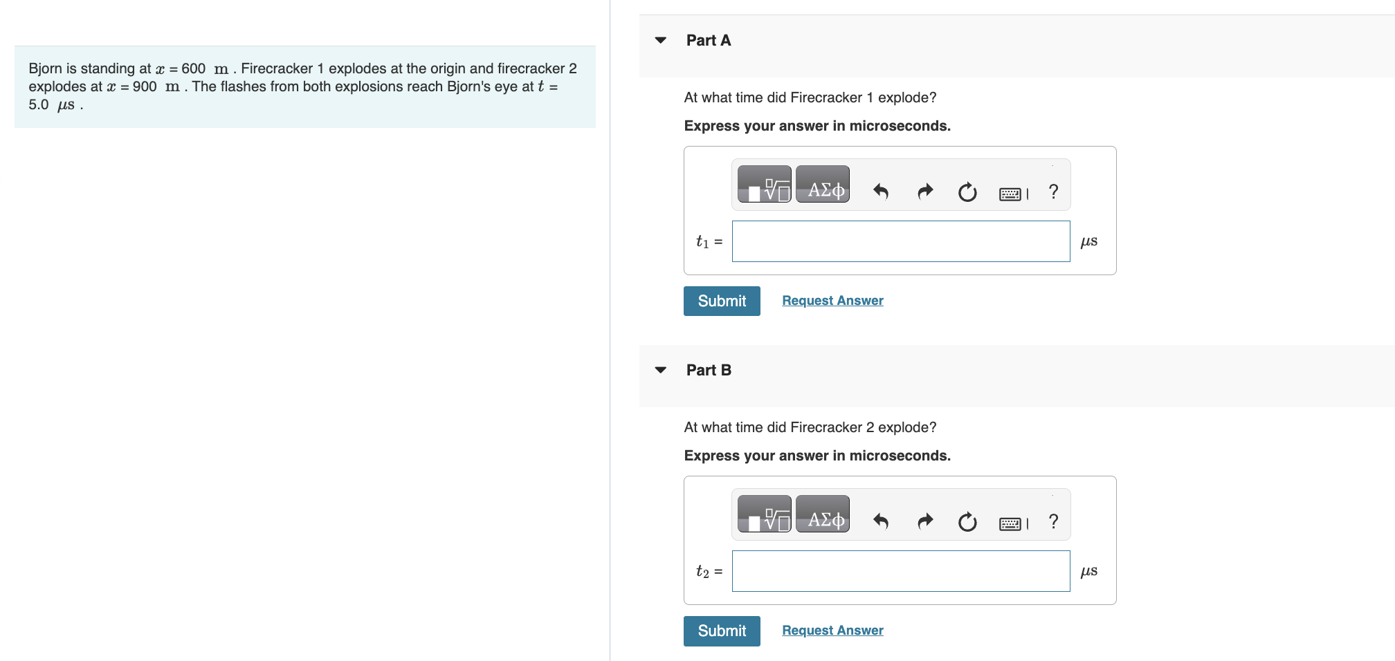 Solved Bjorn is standing at x=600 m. Firecracker 1 explodes | Chegg.com