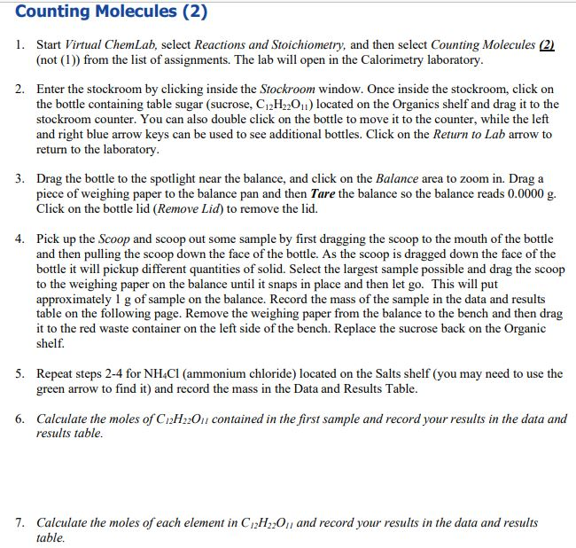 Solved Counting Molecules (2) 1. Start Virtual ChemLab, | Chegg.com