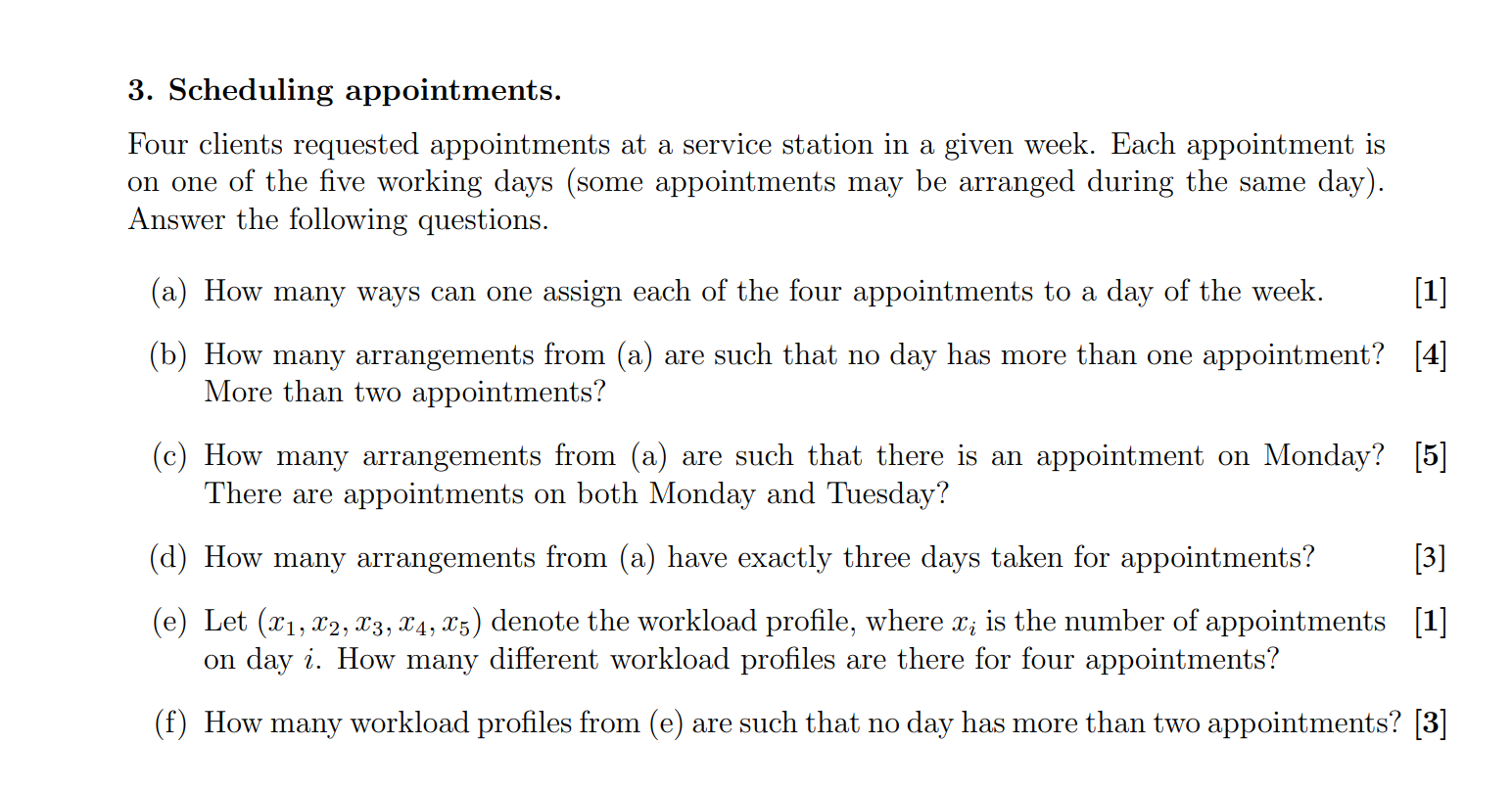 Solved 3. Scheduling appointments. Four clients requested | Chegg.com