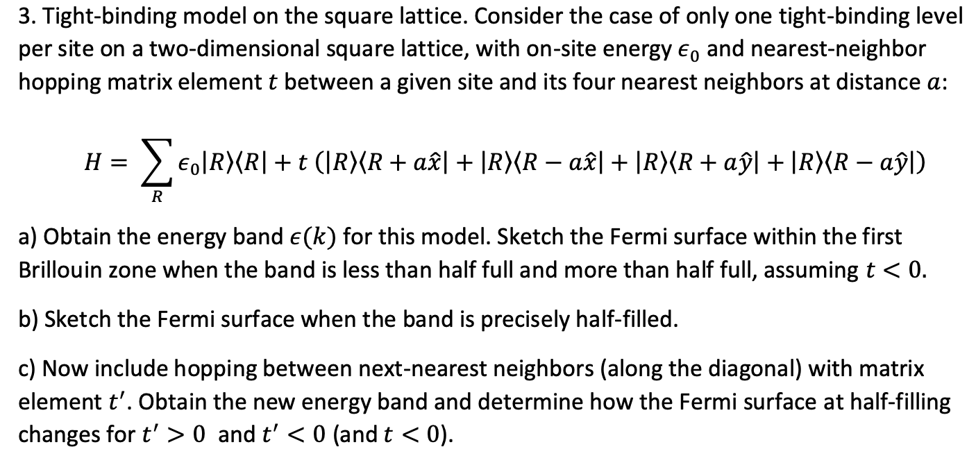 Solved 3. Tight-binding model on the square lattice. | Chegg.com
