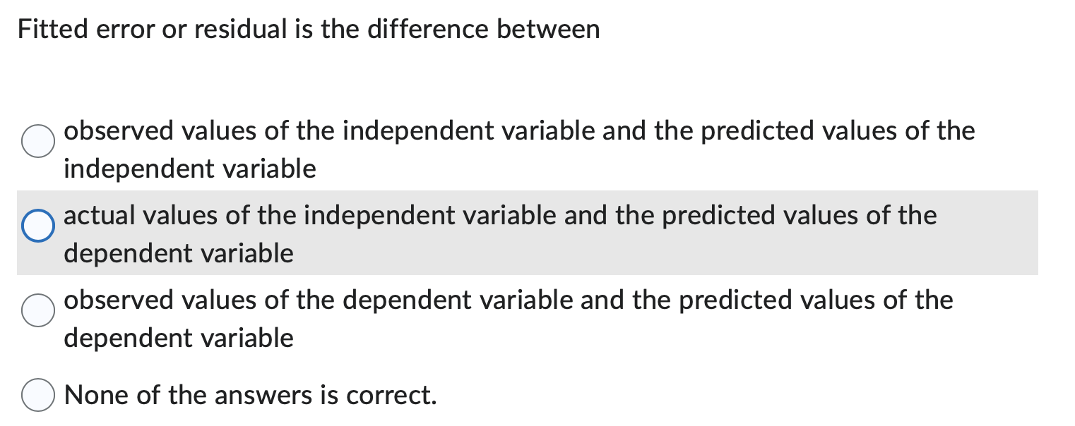 Solved Fitted error or residual is the difference between | Chegg.com
