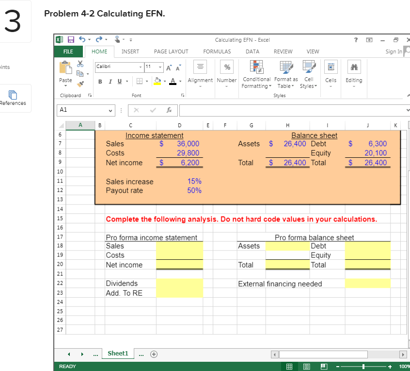 Solved . Problem 4-2 Calculating EFN Calculating EFN - Excel | Chegg.com