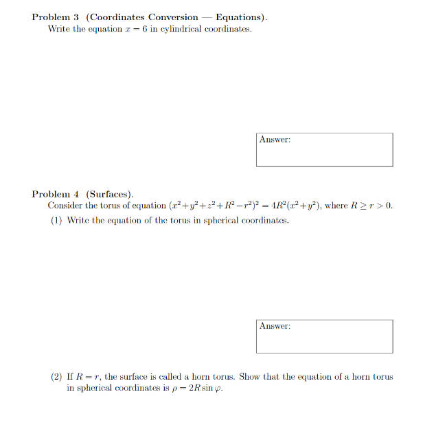 Solved Problem 3 (Coordinates Conversion - ﻿Equations).Write | Chegg.com