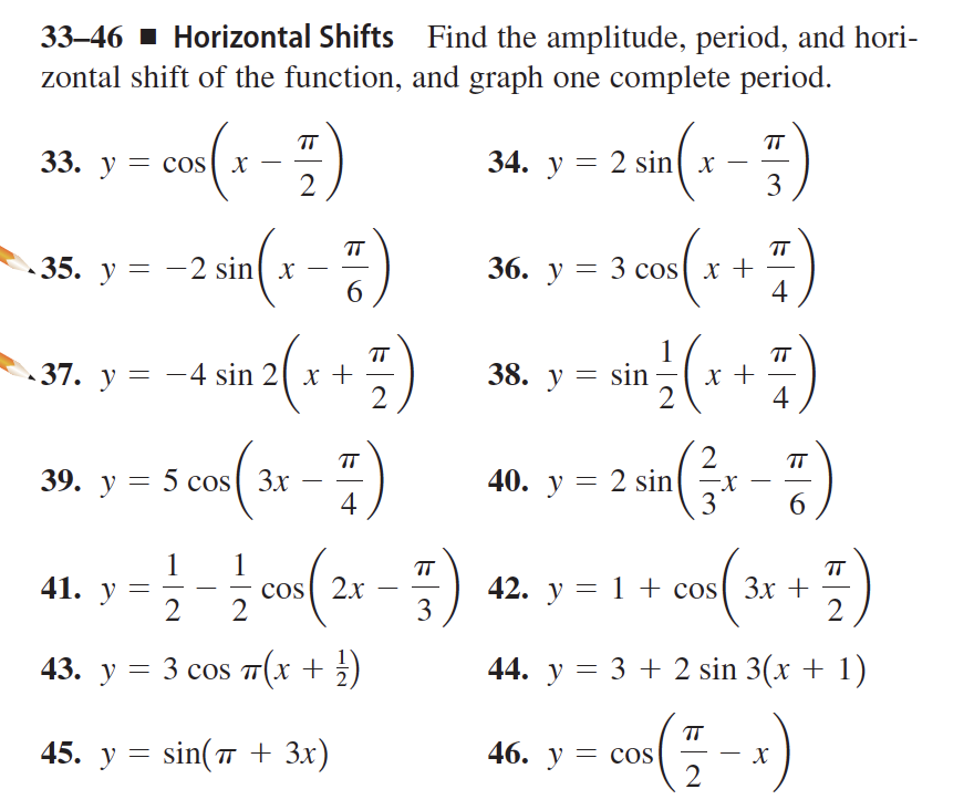 Solved 33–46 - Horizontal Shifts Find the amplitude, period, | Chegg.com