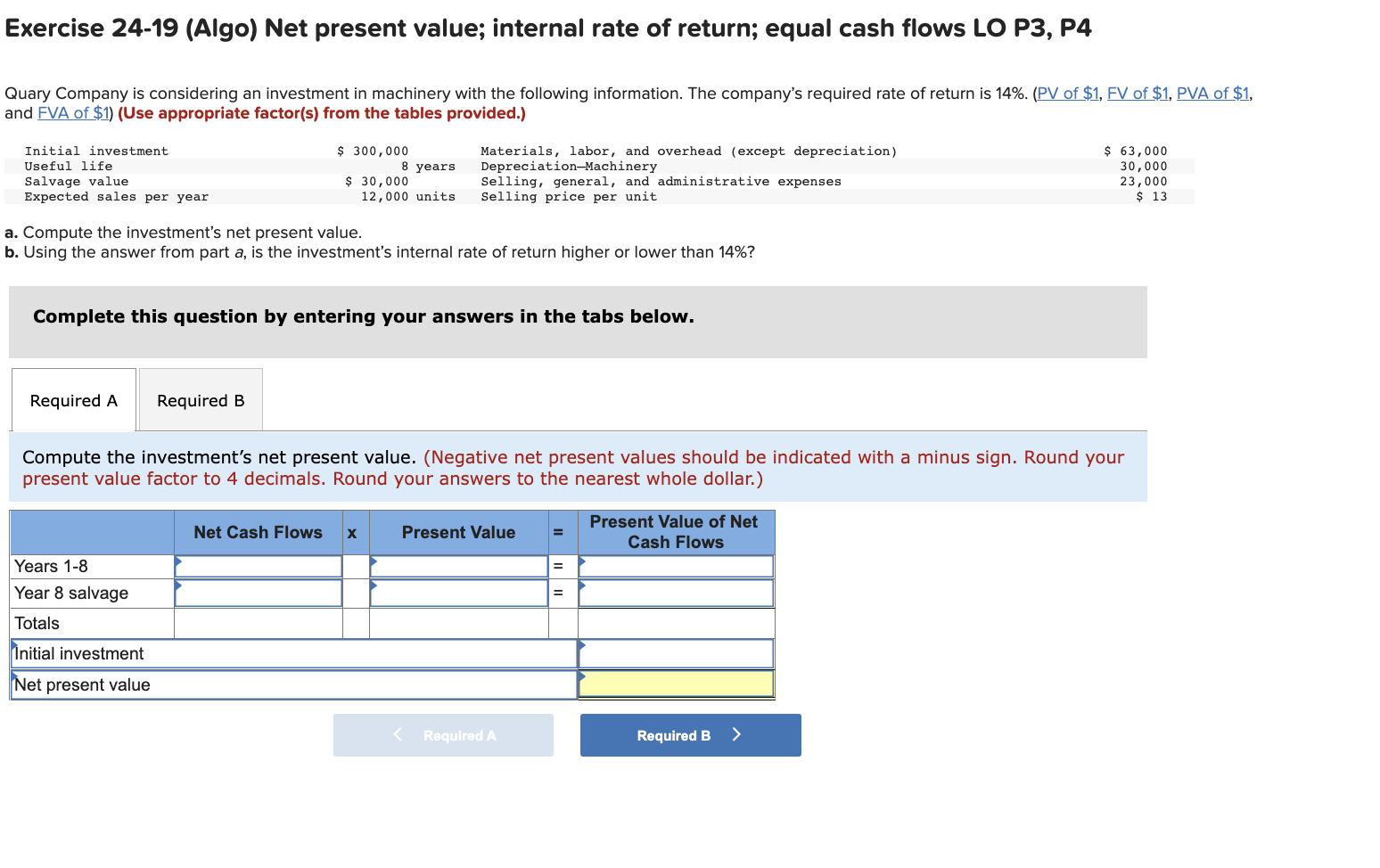 Solved Exercise 24-19 (Algo) Net present value; internal | Chegg.com