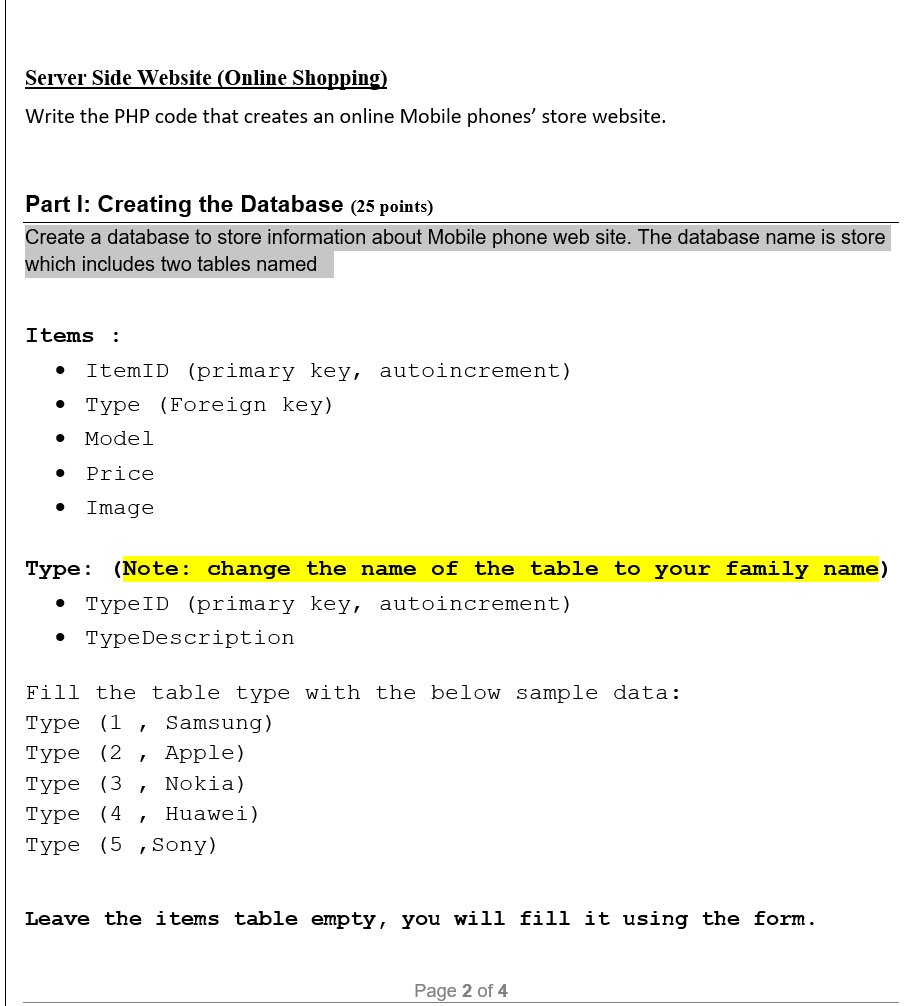 Solved Server Side Website (Online Shopping) Write the PHP | Chegg.com