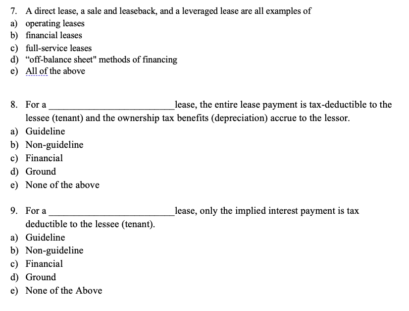 Solved 7. A direct lease, a sale and leaseback, and a | Chegg.com