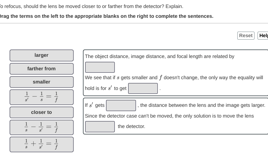 Solved o refocus, should the lens be moved closer to or | Chegg.com