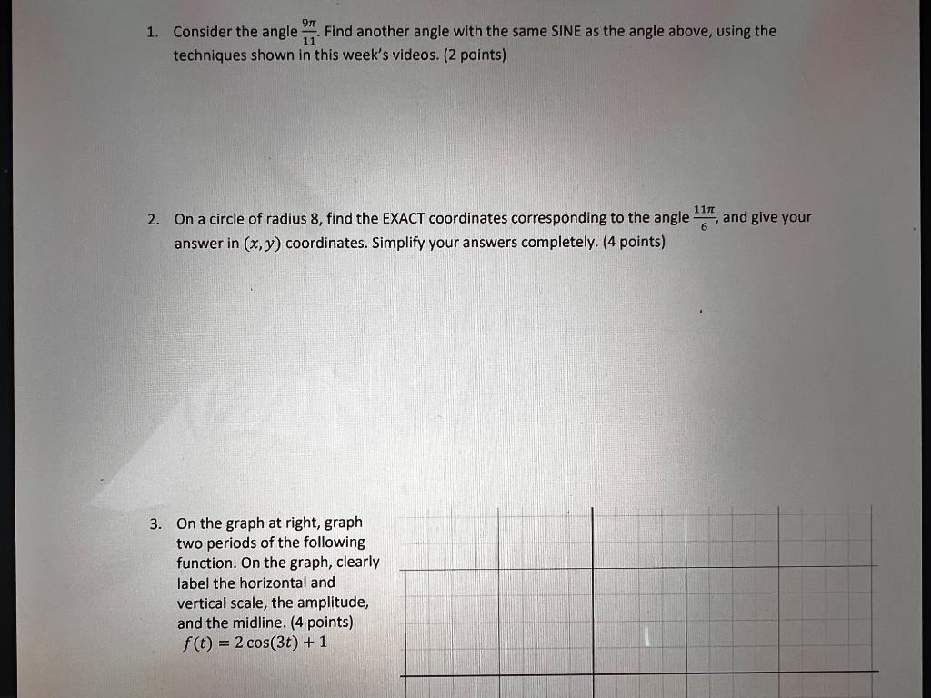 Solved 1. Consider the angle 119π. Find another angle with | Chegg.com