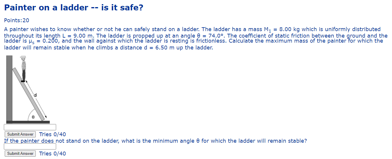 Solved Painter on a ladder - is it safe? Points:20 A painter | Chegg.com
