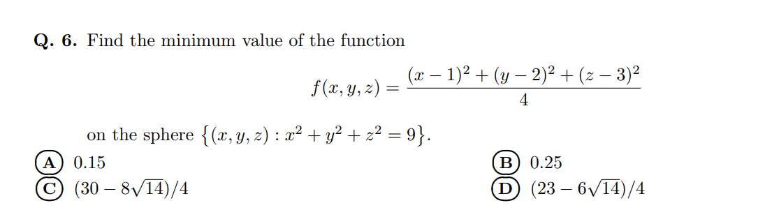 Solved Q. 6. Find the minimum value of the function | Chegg.com