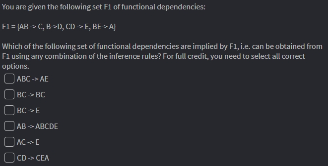 Solved You are given the following set F1 of functional | Chegg.com