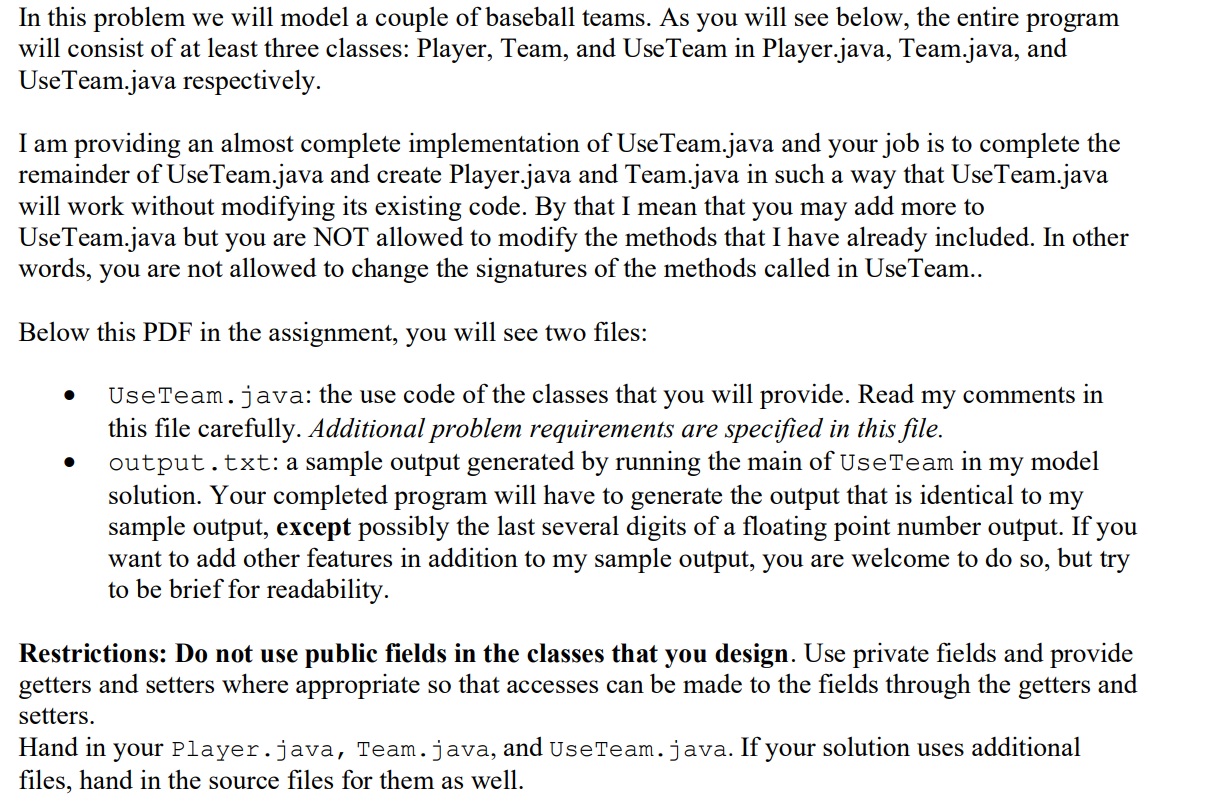Solved Help me writing Player.java and Team.java | Chegg.com