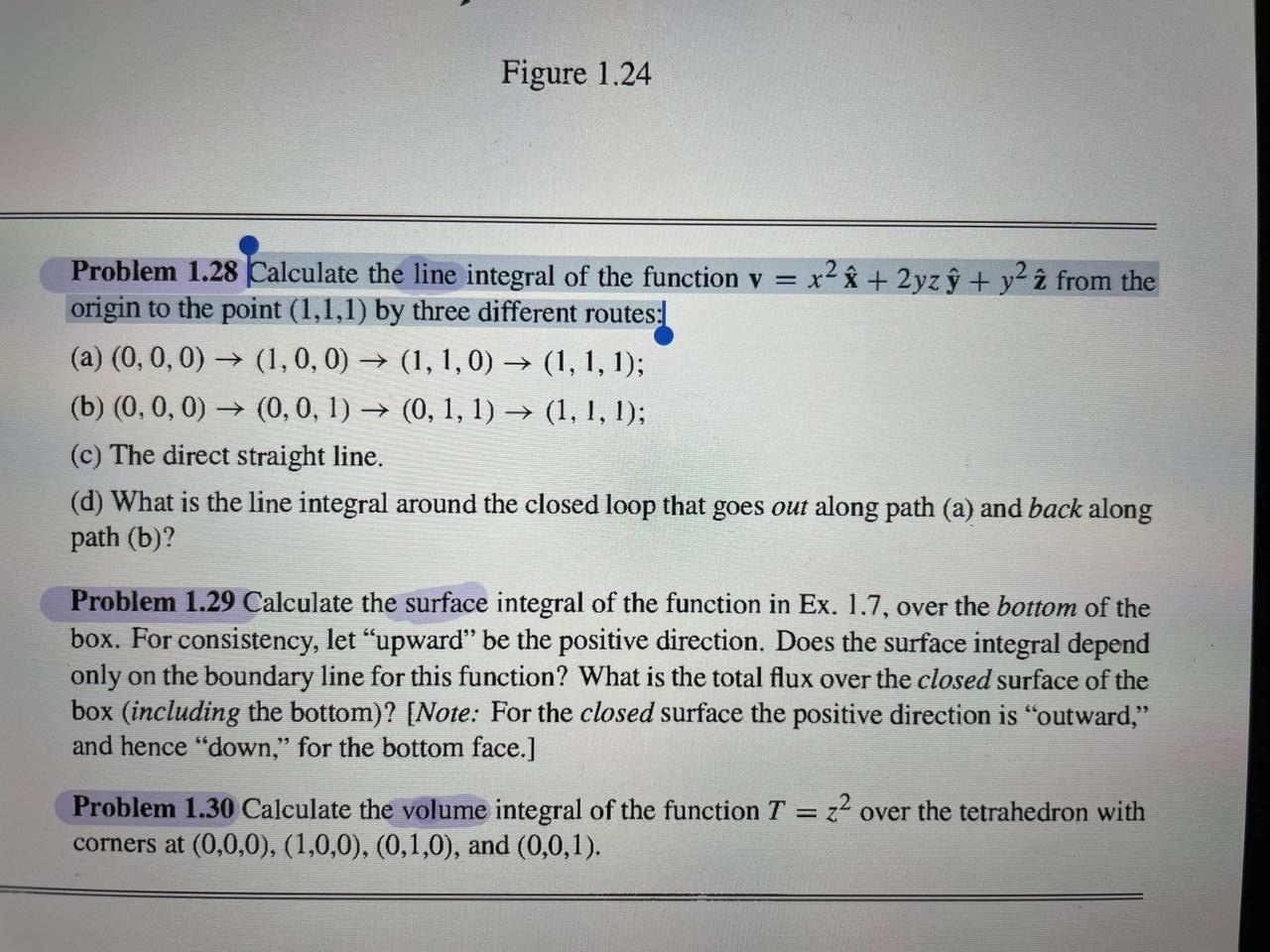 Solved Figure 1.24 Problem 1.28 Calculate the line integral | Chegg.com