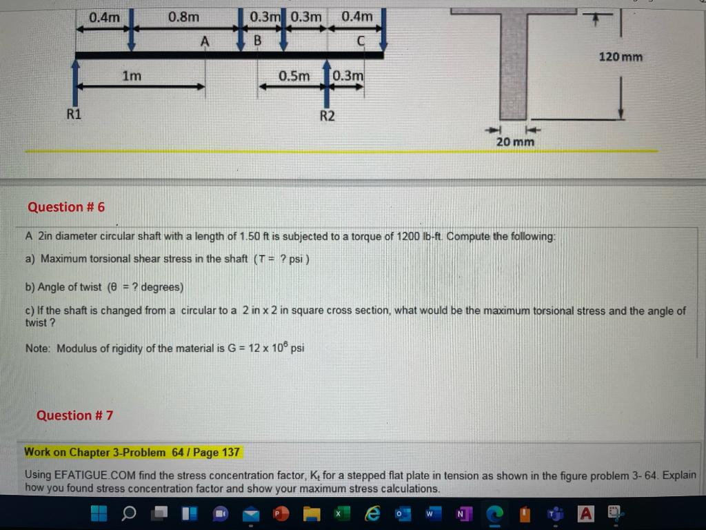 Solved 0.4m 0.8m 0.3m 0.3m 0.4m A B 120 mm 1m 0.5m 0.3m R1 | Chegg.com