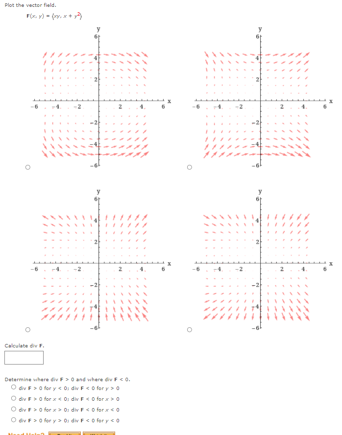 Solved Plot the vector field. F(x, y) = (xy, x + y2) у 6 6 1 | Chegg.com