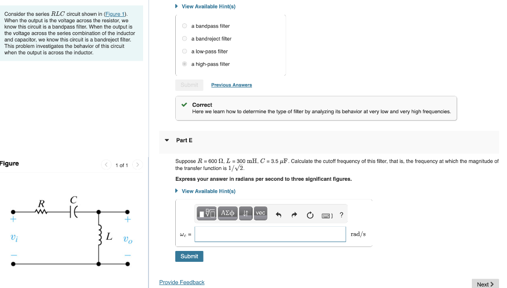 Solved View Available Hint(s) Consider the series RLC | Chegg.com