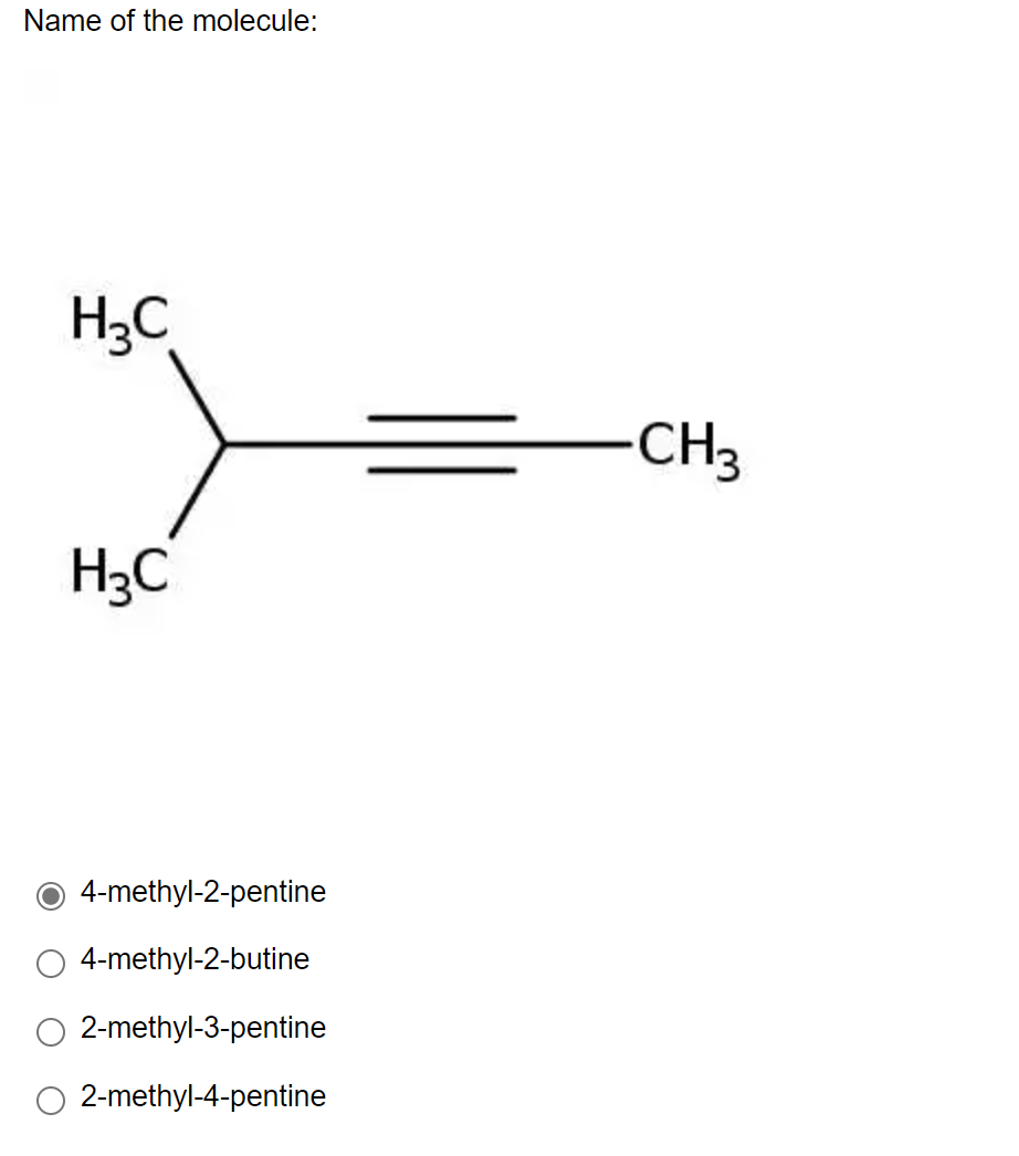 Solved Name of the molecule: 4-methyl-2-pentine | Chegg.com