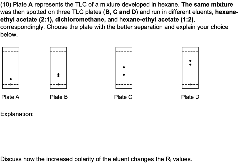 Solved (10) Plate A represents the TLC of a mixture | Chegg.com
