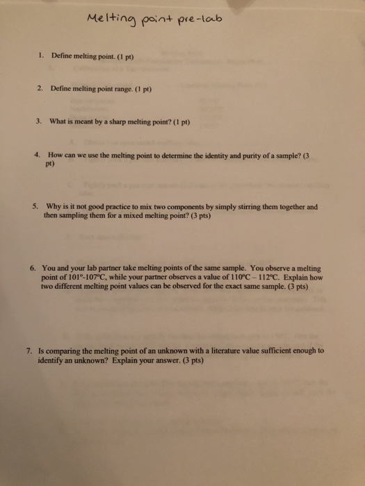Solved Melting point pre-taub e-lokb 1. Define melting | Chegg.com