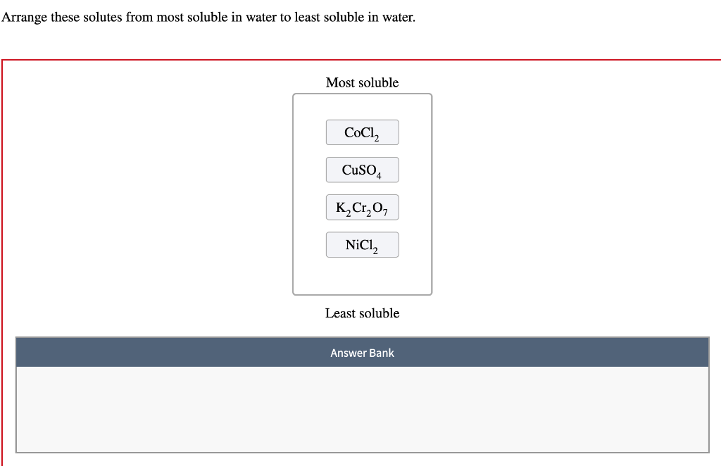 Solved Arrange these solutes from most soluble in water to | Chegg.com
