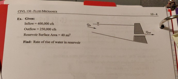 Solved CIVL 130 - FLUID MECHANICS 10-4 Ex. Given: Inflow = | Chegg.com