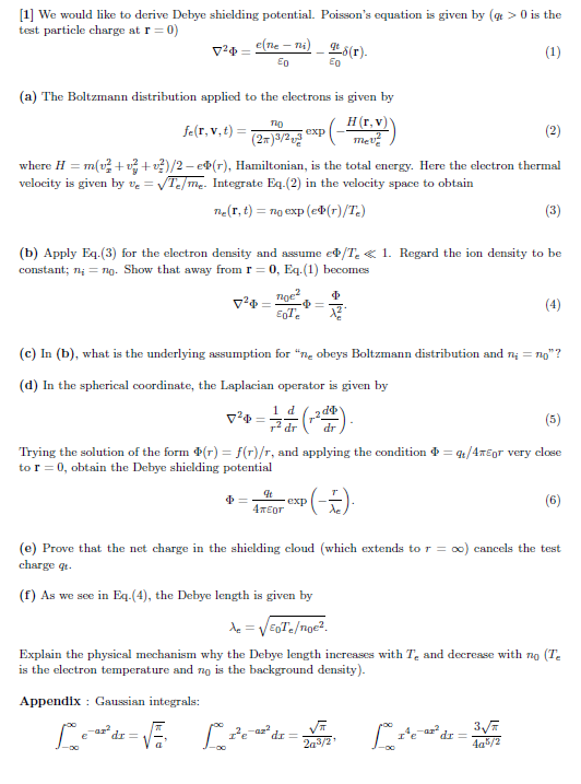 [1] We would like to derive Debye shielding | Chegg.com